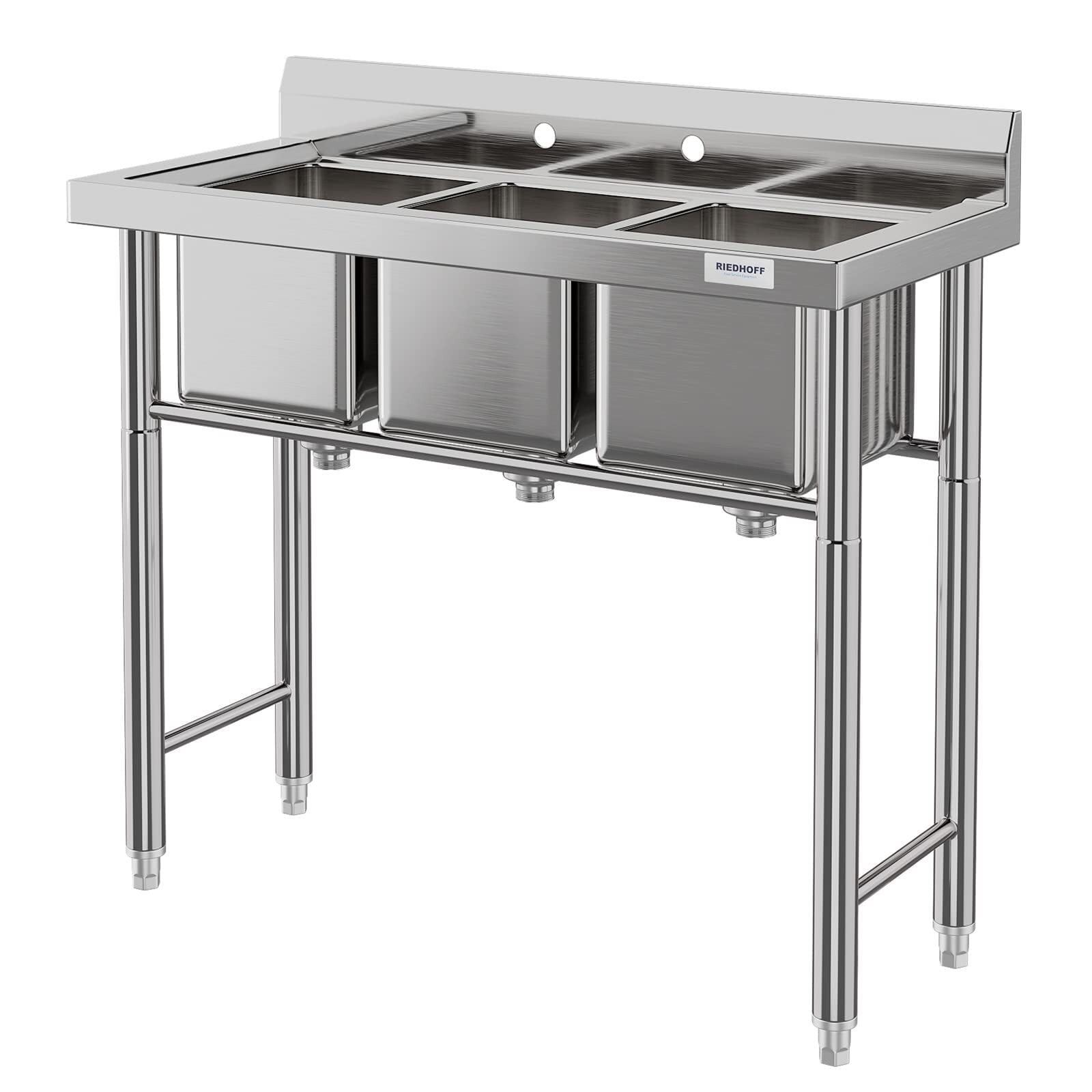 RIEDHOFF Stainless Steel Utility Sink with 3 Compartments, 39“ L*18” W ...