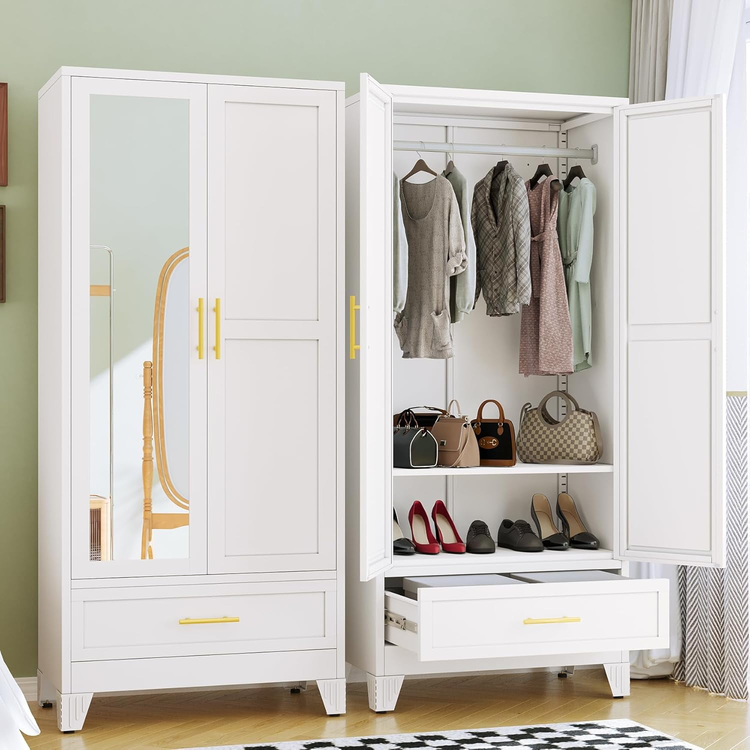 RIETERN Metal Armoire Wardrobe 71" Tall Closet, Bedroom Closet with ...