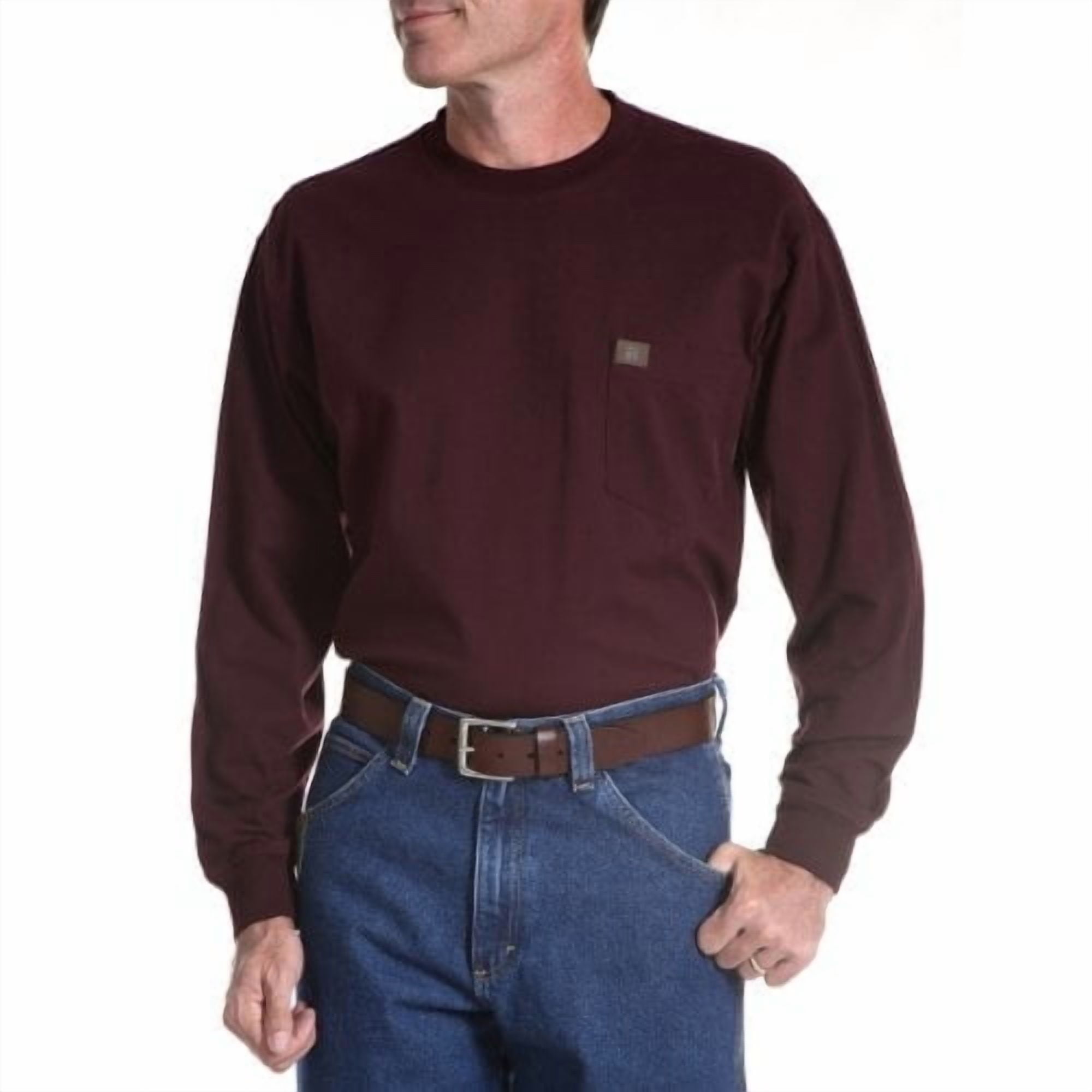 riggs workwear by wrangler men's long sleeve pocket t- shirt,burgundy ...