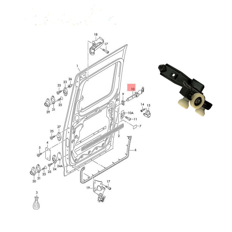 RIGHT SLIDING DOOR ROLLER GUIDE | Center hinge for VW CADDY 2004 2014 ...