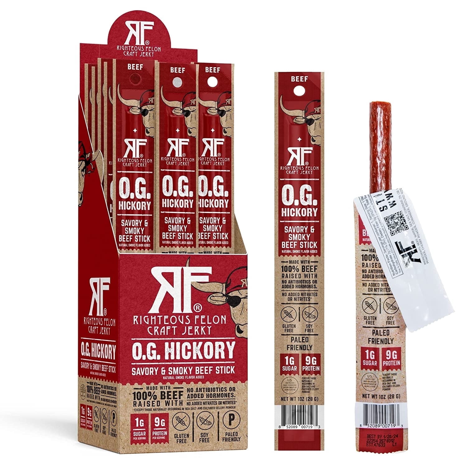 Righteous Felon Grass-Fed Meat Sticks 24ct, Low Sugar, High Protein ...