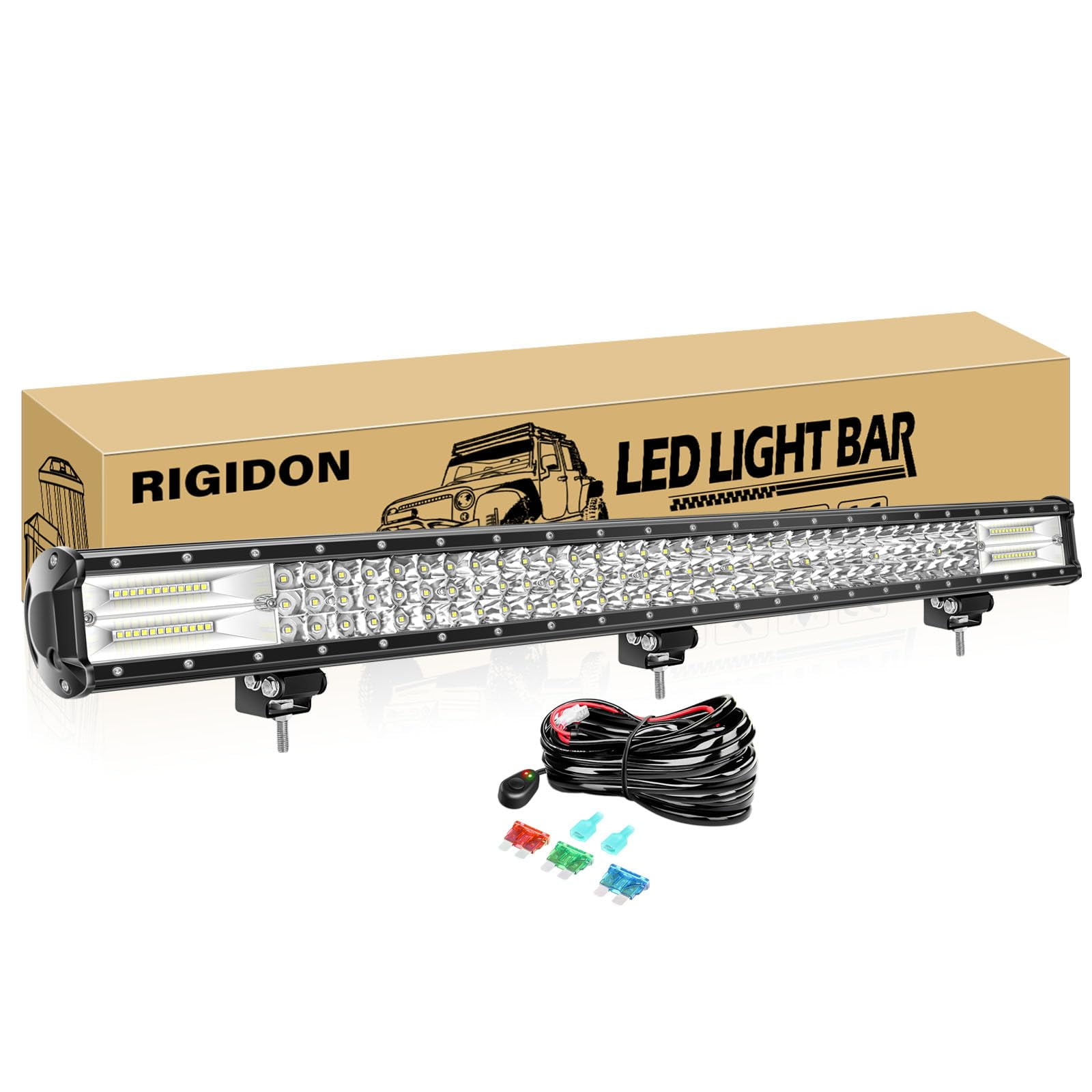 RIGIDON 34 Inch 468W Light Bar with Wire Harness, Triple Row Flood Spot ...