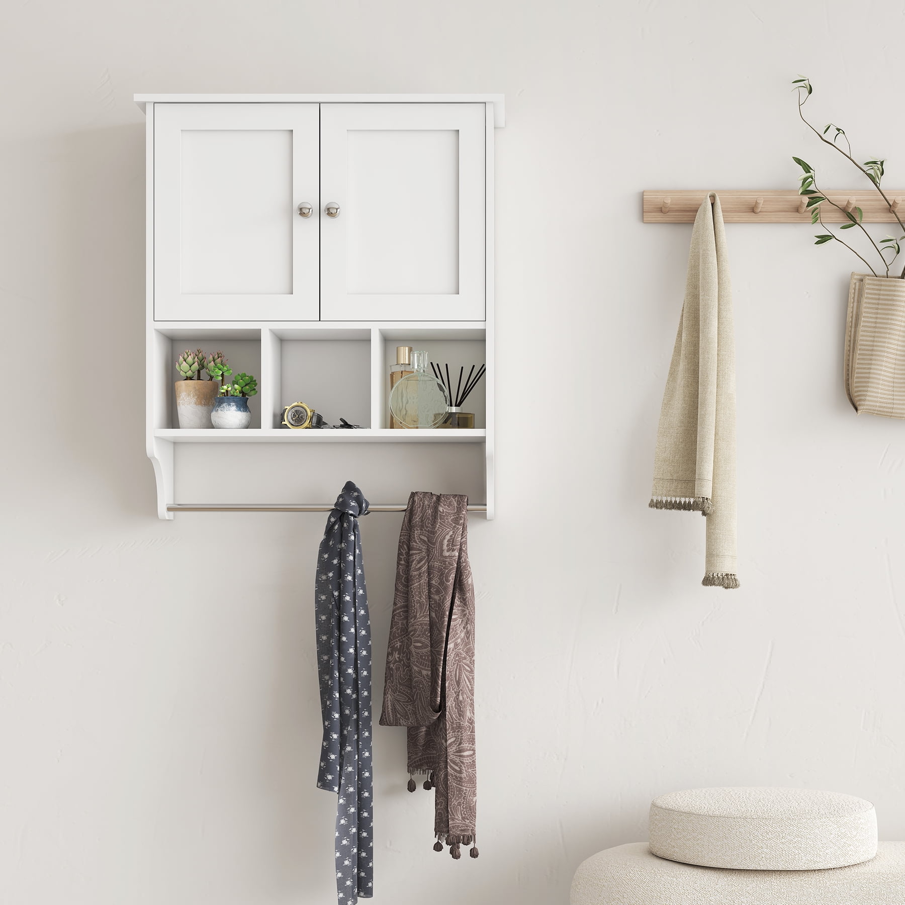 RIGO 24 Inch Wide MDF Bathroom Cabinet Wall Mounted with Towel Bar and ...