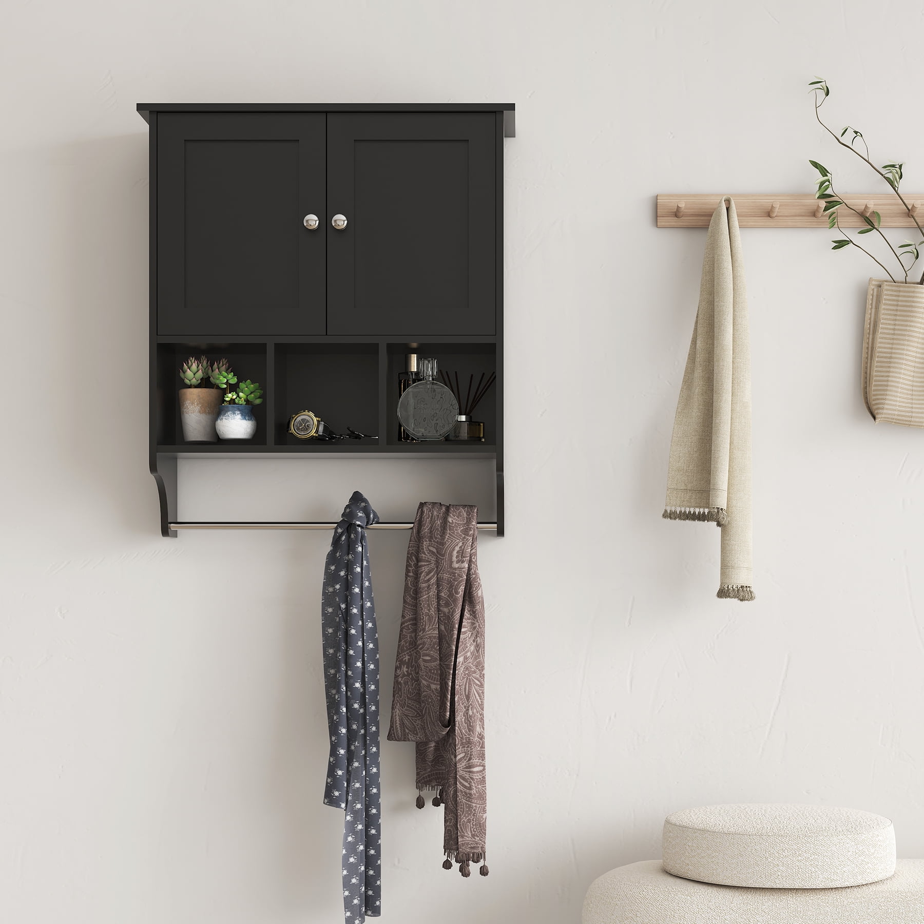 RIGO 24 Inch Wide MDF Bathroom Cabinet Wall Mounted with Towel Bar and ...