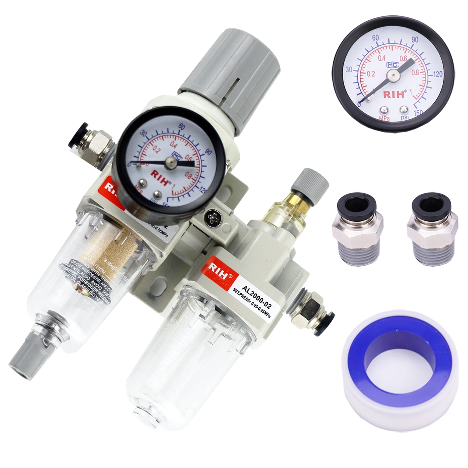 RIH Pneumatics 1/4" NPT Compressed Air Filter Regulator Lubricator ...