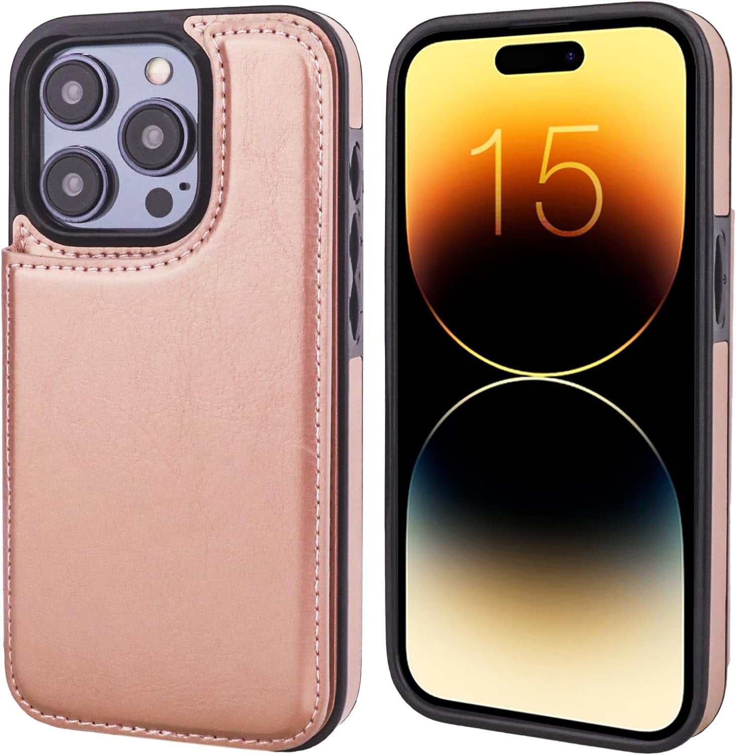 RIHJIN-Compatible with iPhone 15 Pro Wallet Case with Card Holder, PU ...