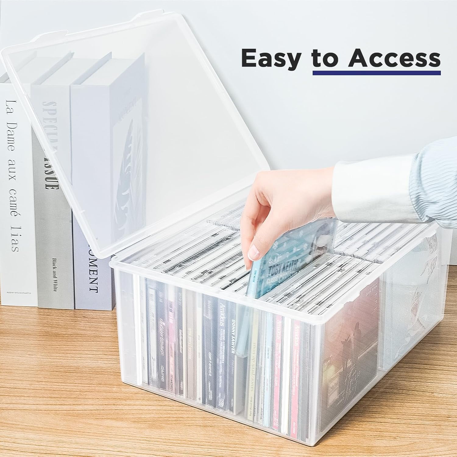 RIHJIN-Plastic CD Storage Box, Store 40+ CDs, Clear DVD Storage Case ...