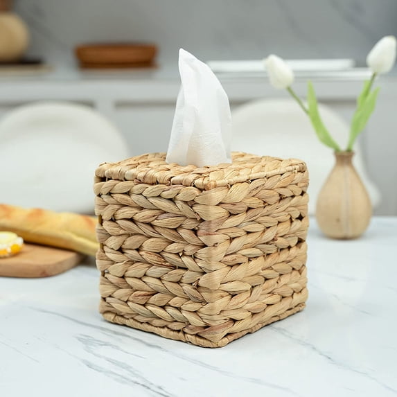 RIHJIN-Tissue Box Holder - Square- Rattan Wicker Tissues Cube Box Cover ...