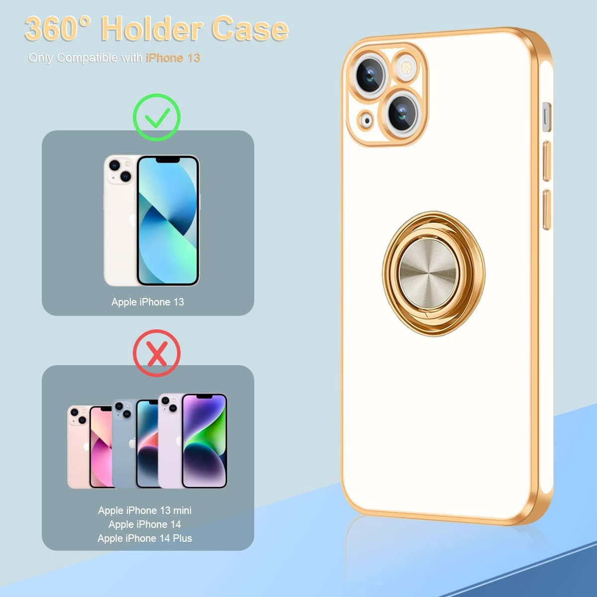 RIHJIN-for iPhone 13 Case,for iPhone 13 Case with Ring Stand[360 ...