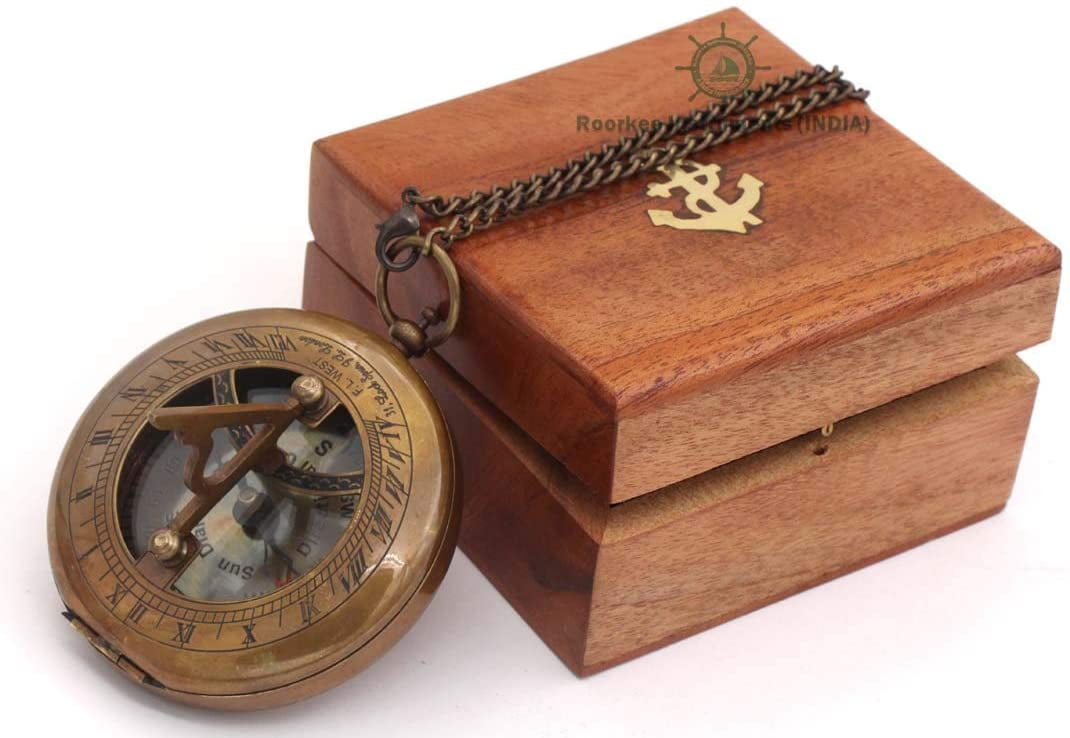 RII Nautical Vintage Directional Magnetic Sundial Compass with Famous ...