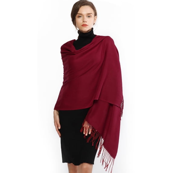 RIIQIICHY Burgundy Pashmina Winter Scarf for Women Shawl Wrap for ...