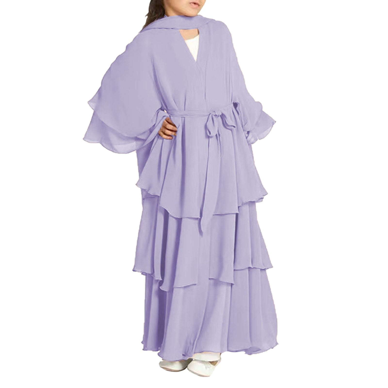 RIJOPUTY Muslim Girls Abayas Dress Kids Long Sleeve Chiffon Islamic ...