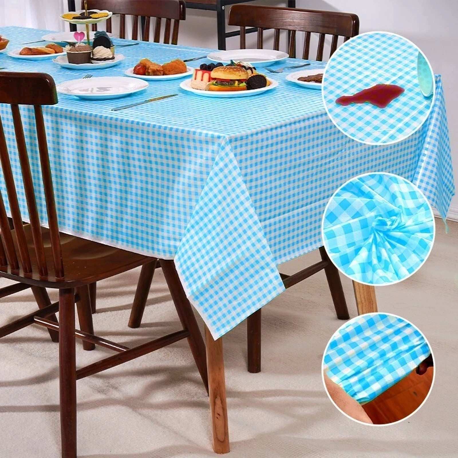 RILYN- Fluorescent Blue And White Checkered Pattern Plastic Tablecloth ...