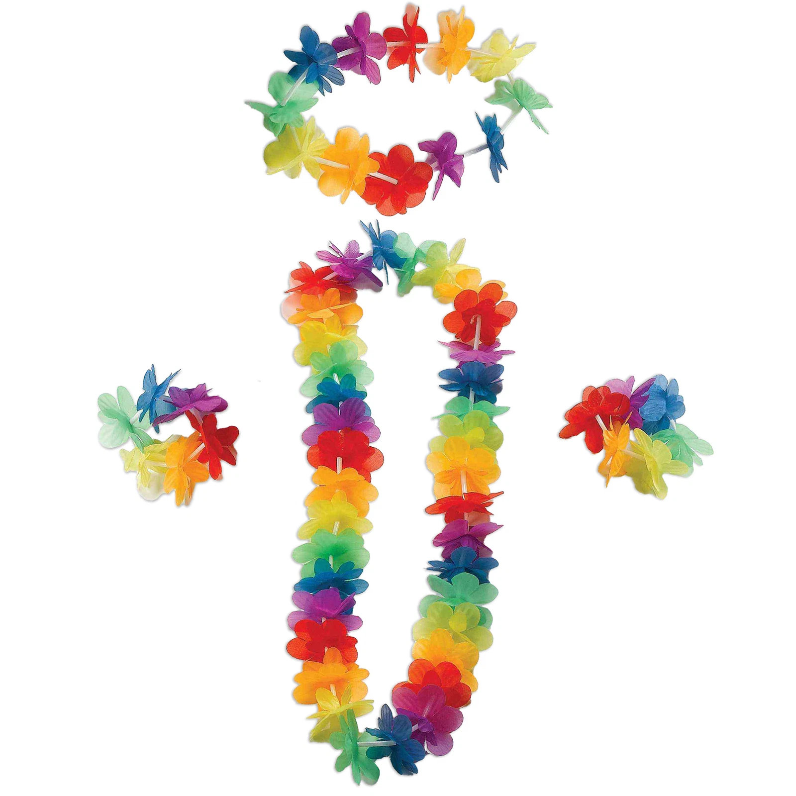 RILYN- Hawaiian Luau Party Hula Girl 4Pc Fabric Flower Leis Accesory ...