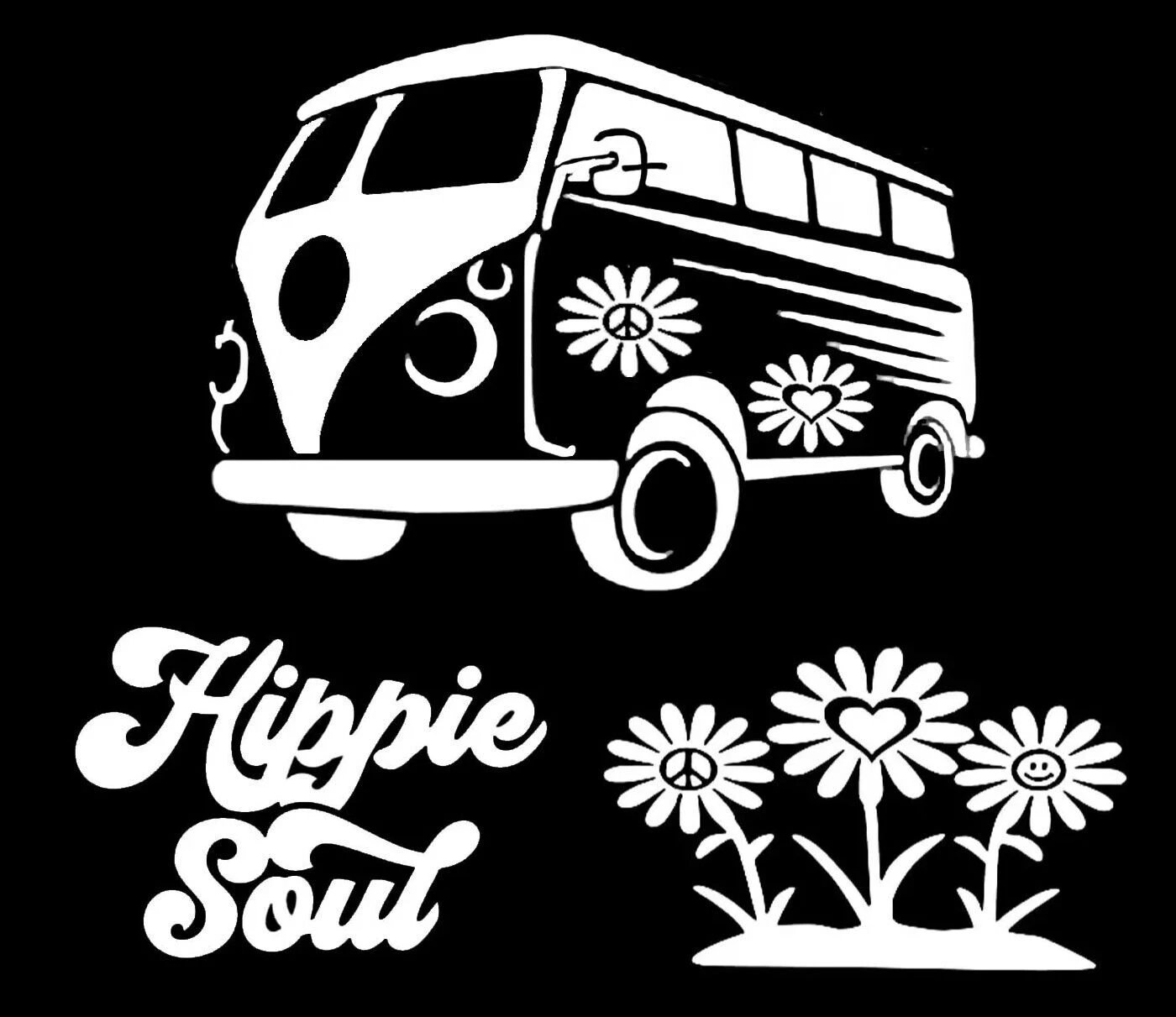 RILYN- Hippie Van Peace Love Soul Daisy 3 Pk White Vinyl Decals Car ...