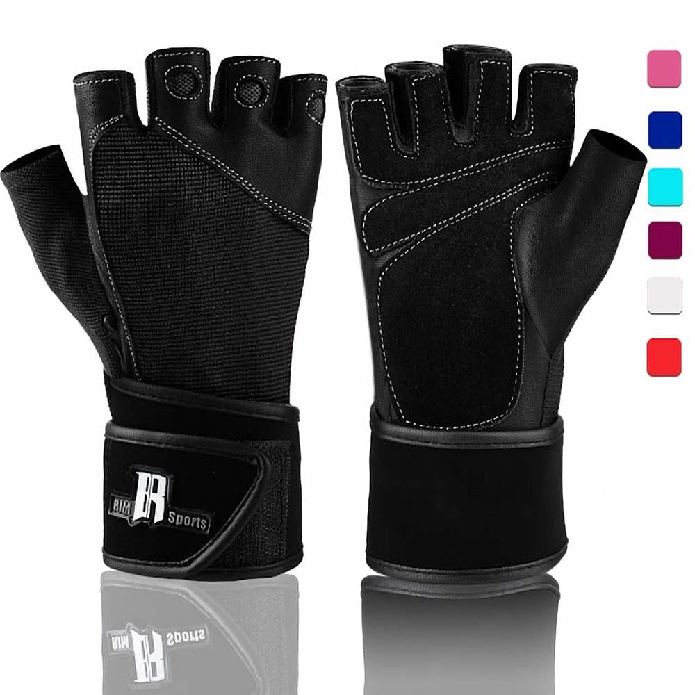 RIMSports Gym Fitness Gloves, Leather Weight Lifting with Wrist Support ...