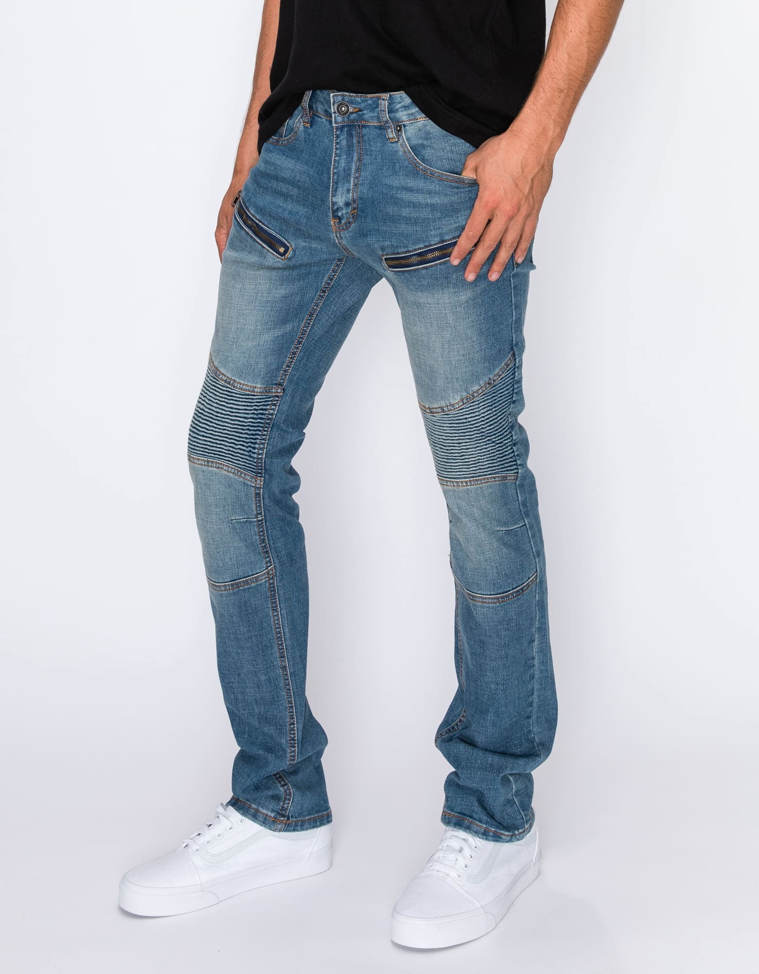 RING OF FIRE Men's Cloverfield Moto Slim Fit Denim Stretch Jeans ...