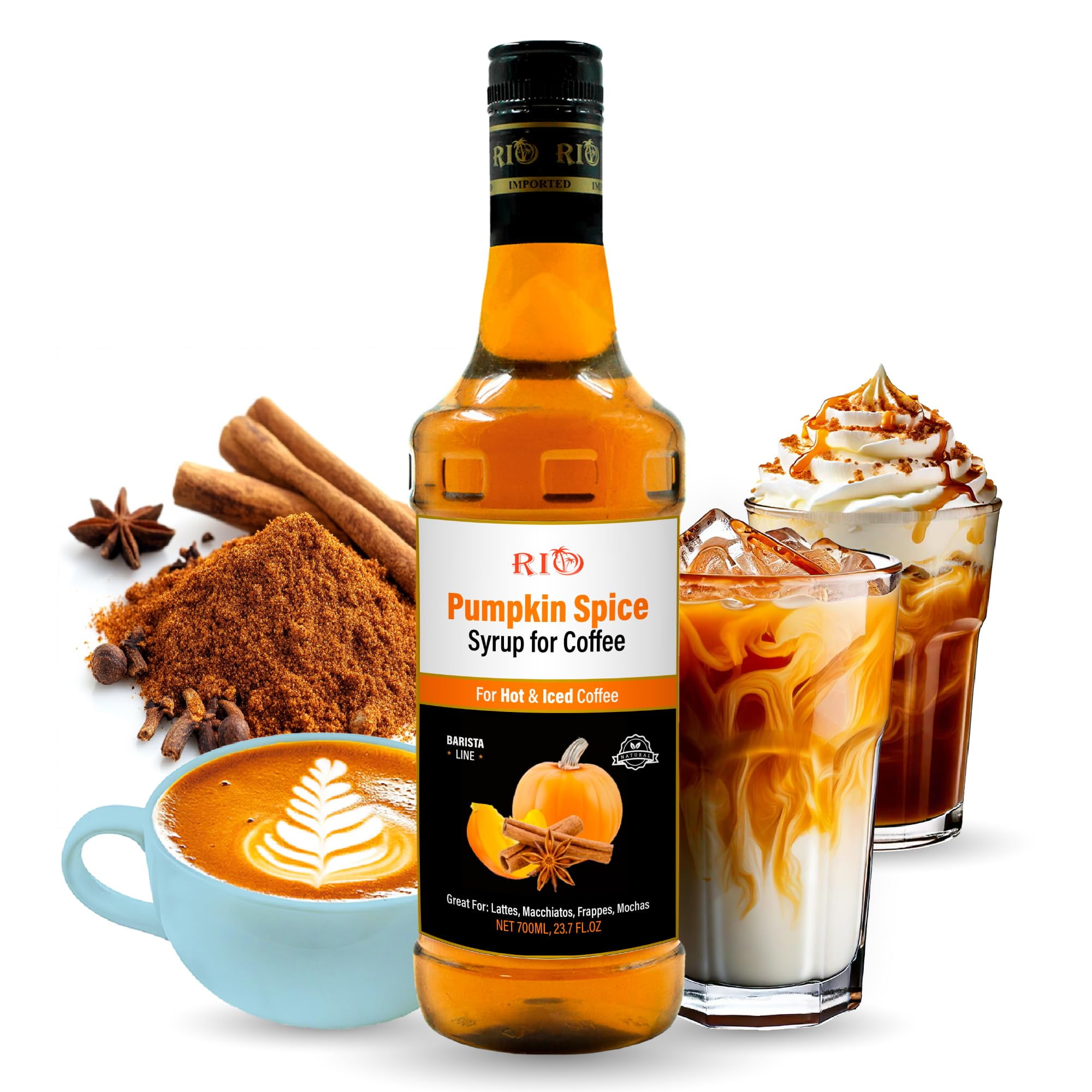 RIO Pumpkin Spice Coffee Syrup, Perfect for Hot or Iced Drinks ...