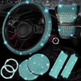 RIONIMA 8 Pcs Bling Car Accessories Set for Women, Steering Wheel Cover ...