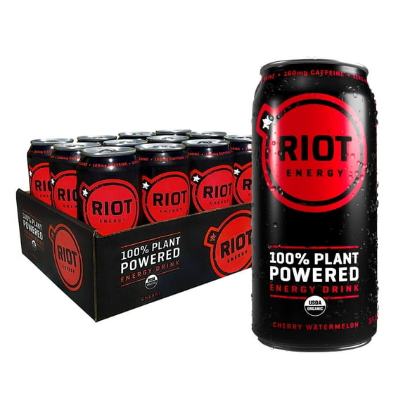 RIOT Energy Drink, 100% Plant Powered, Cherry Watermelon, Keto-friendly ...