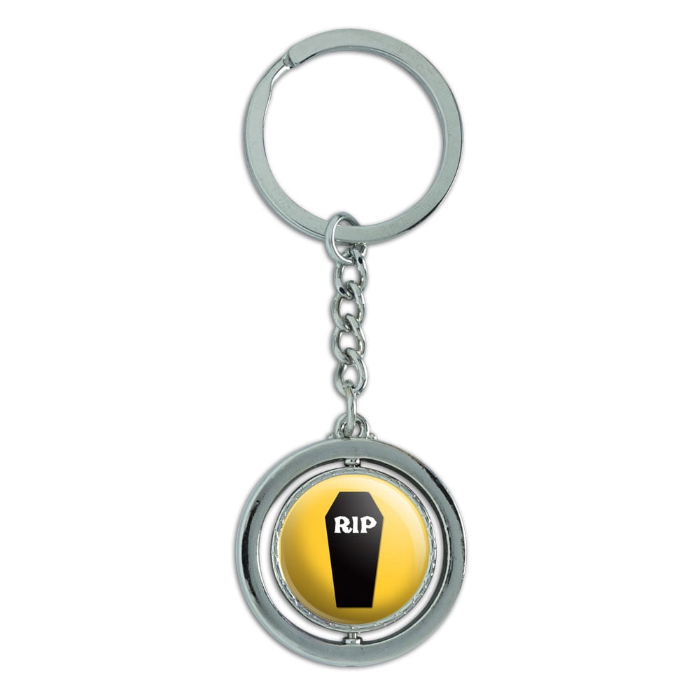 RIP Coffin Halloween Treats Cemetery Spinning Circle Metal Keychain ...