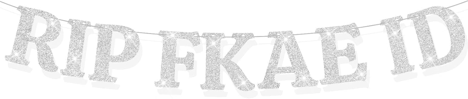 RIP Fake ID Banner Pre Strung Silver Glitter Funny 21st Birthday Banner ...