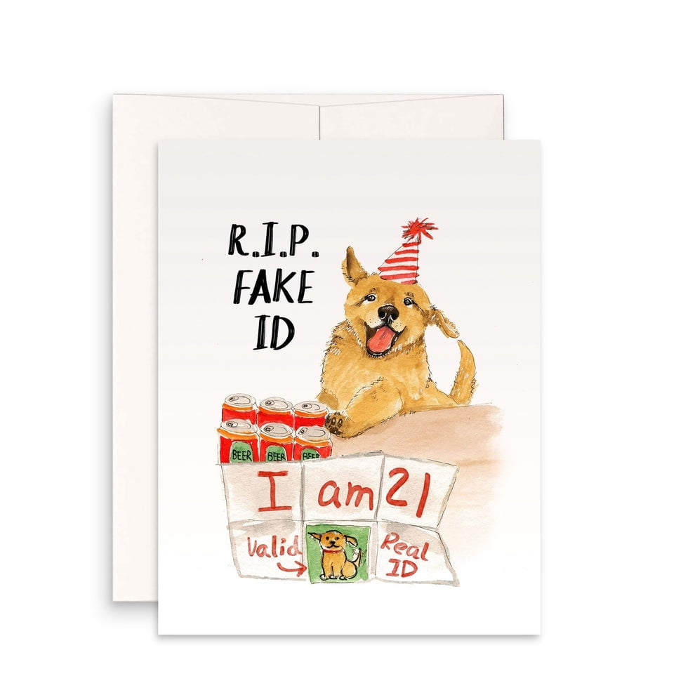 RIP Fake ID Birthday Card – Humorous Drinking Milestone Card with Dog ...