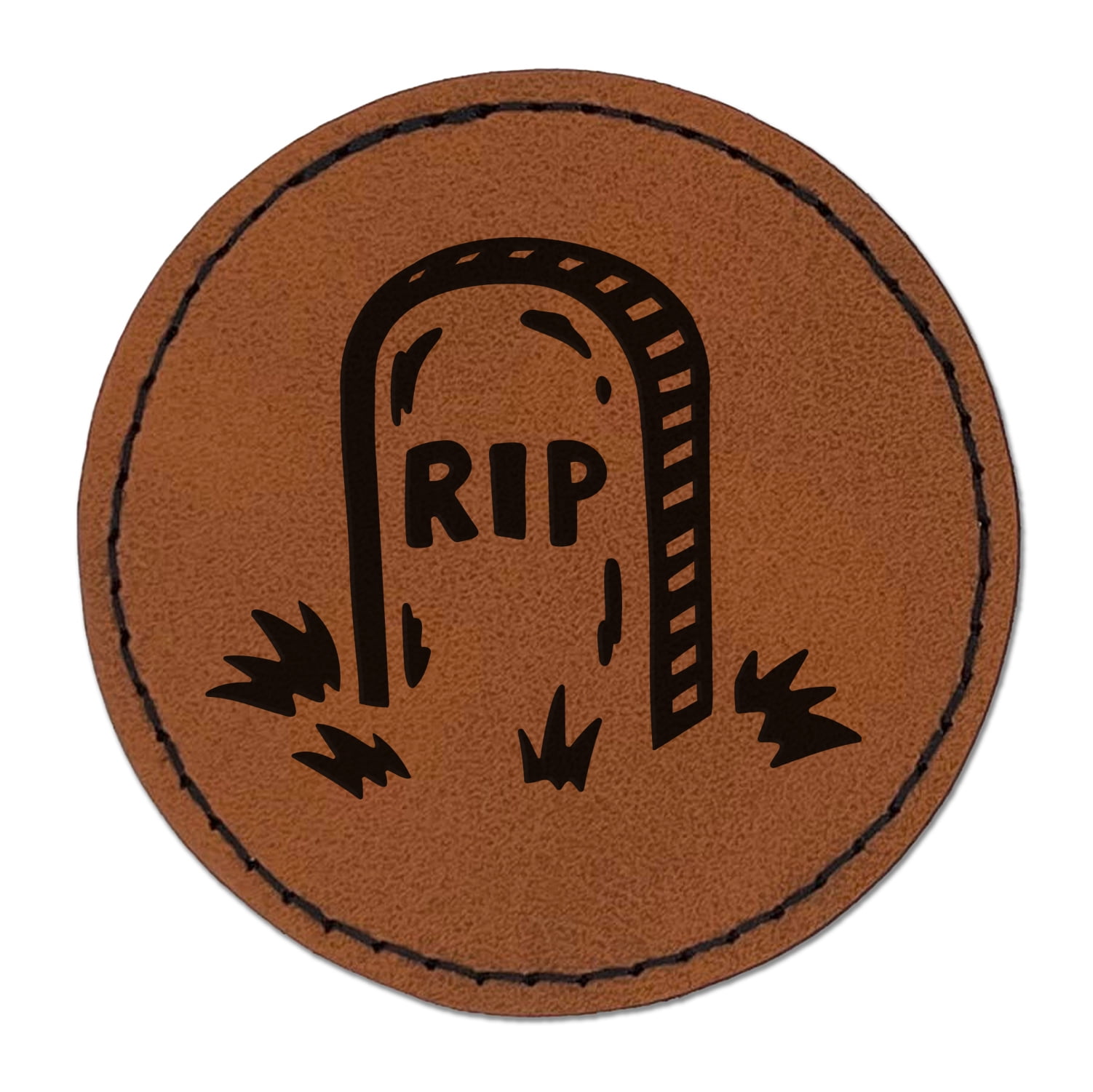 RIP Headstone Gravestone Tombstone Halloween 2.5" Faux Leather Round ...