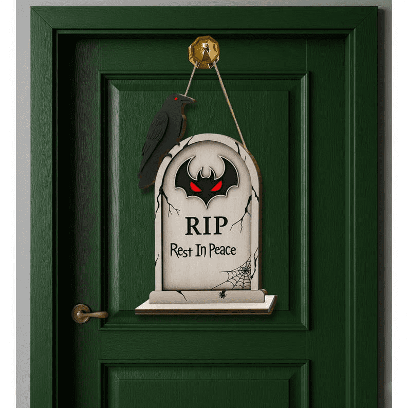 RIP Rest In Peace Halloween Door Sign, Gothic Crow Gravestone Porch Decor - Walmart.com