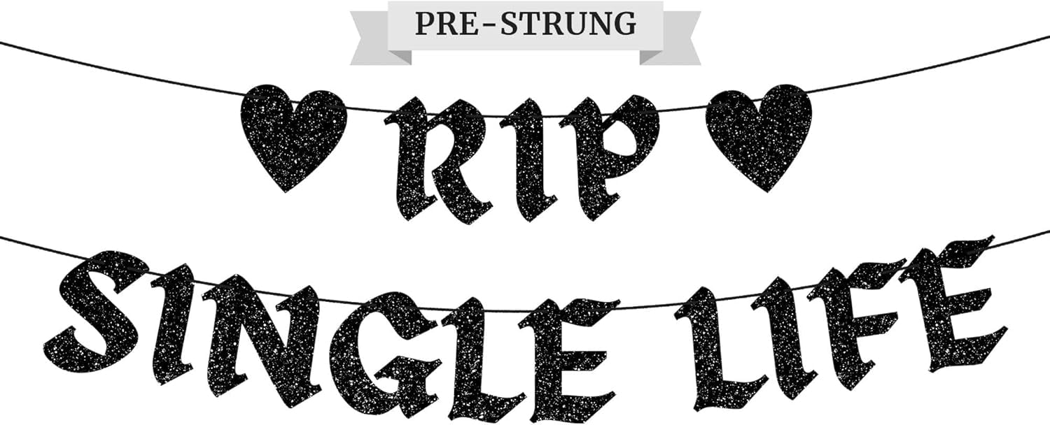 RIP Single Life Banner - - Black Glitter Bachelorette Bridal Party ...