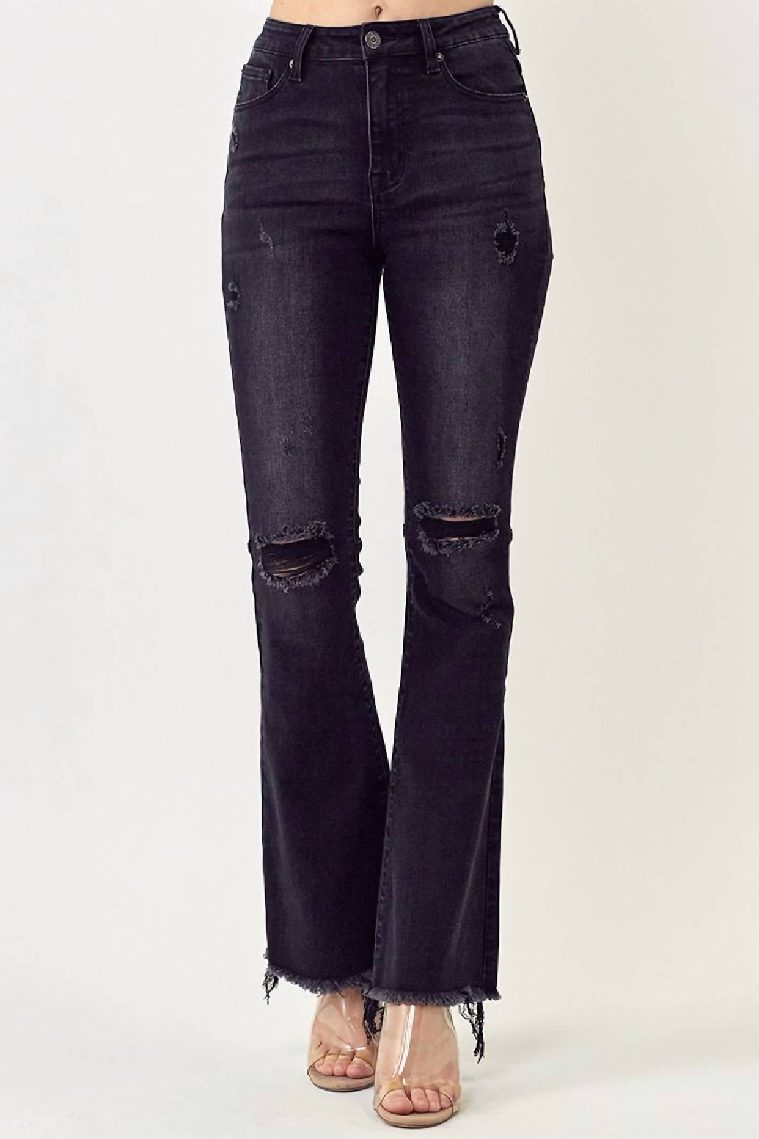 RISEN Flare Distressed Knee Jean - Walmart.com