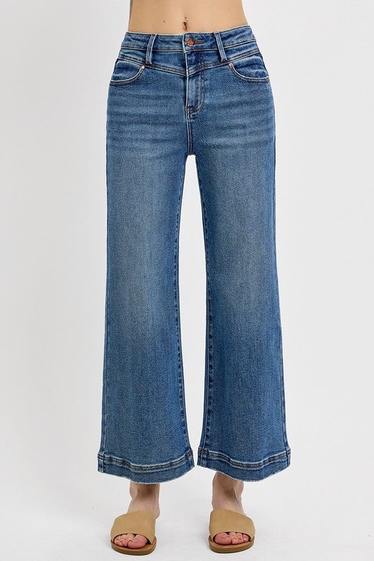 RISEN Full Size High Rise Crop Wide Leg Front Yoke Detail Jeans Plus ...