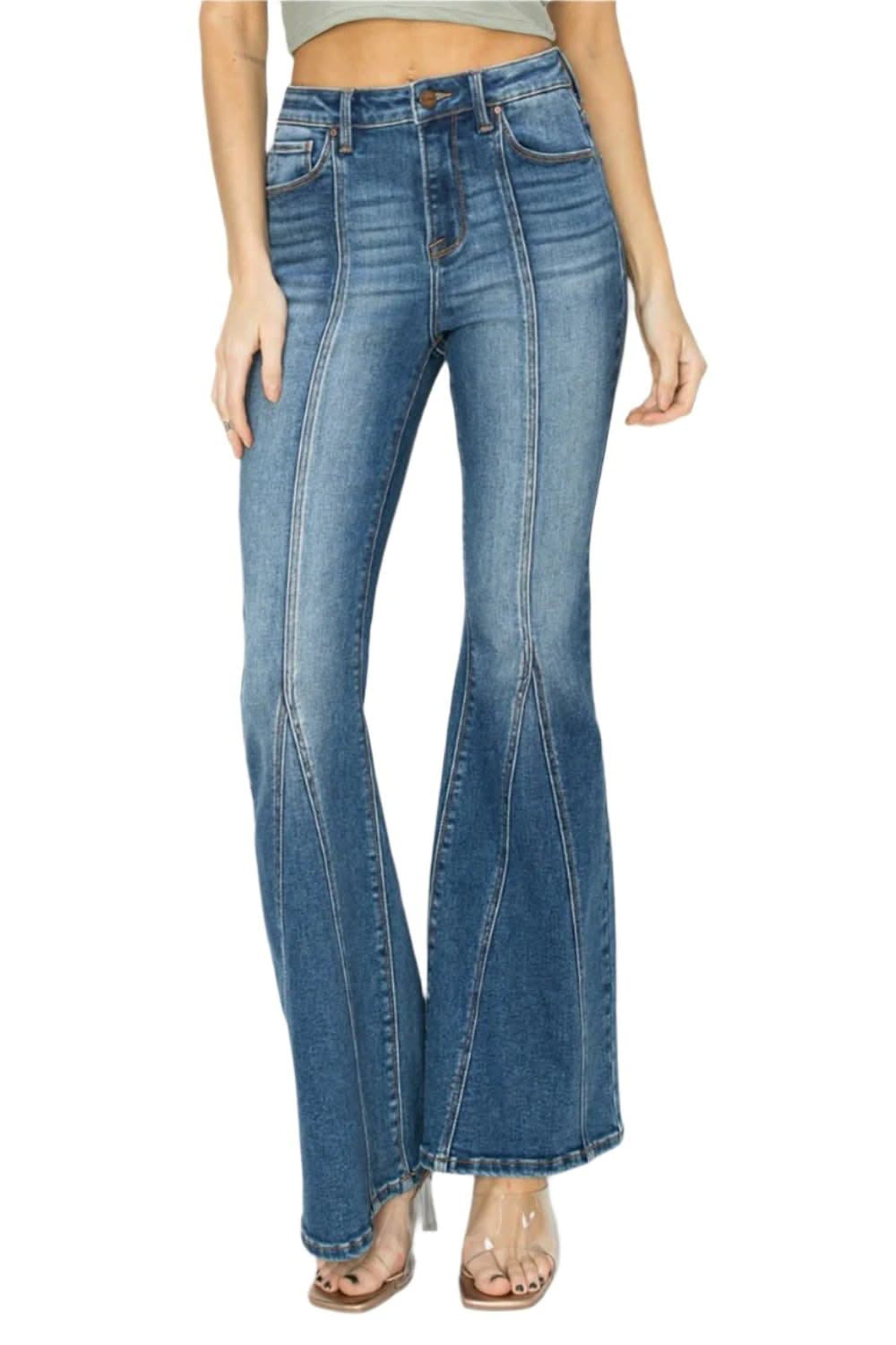 RISEN Full Size High Rise Front Seam Detailed Flare Jeans - Walmart.com