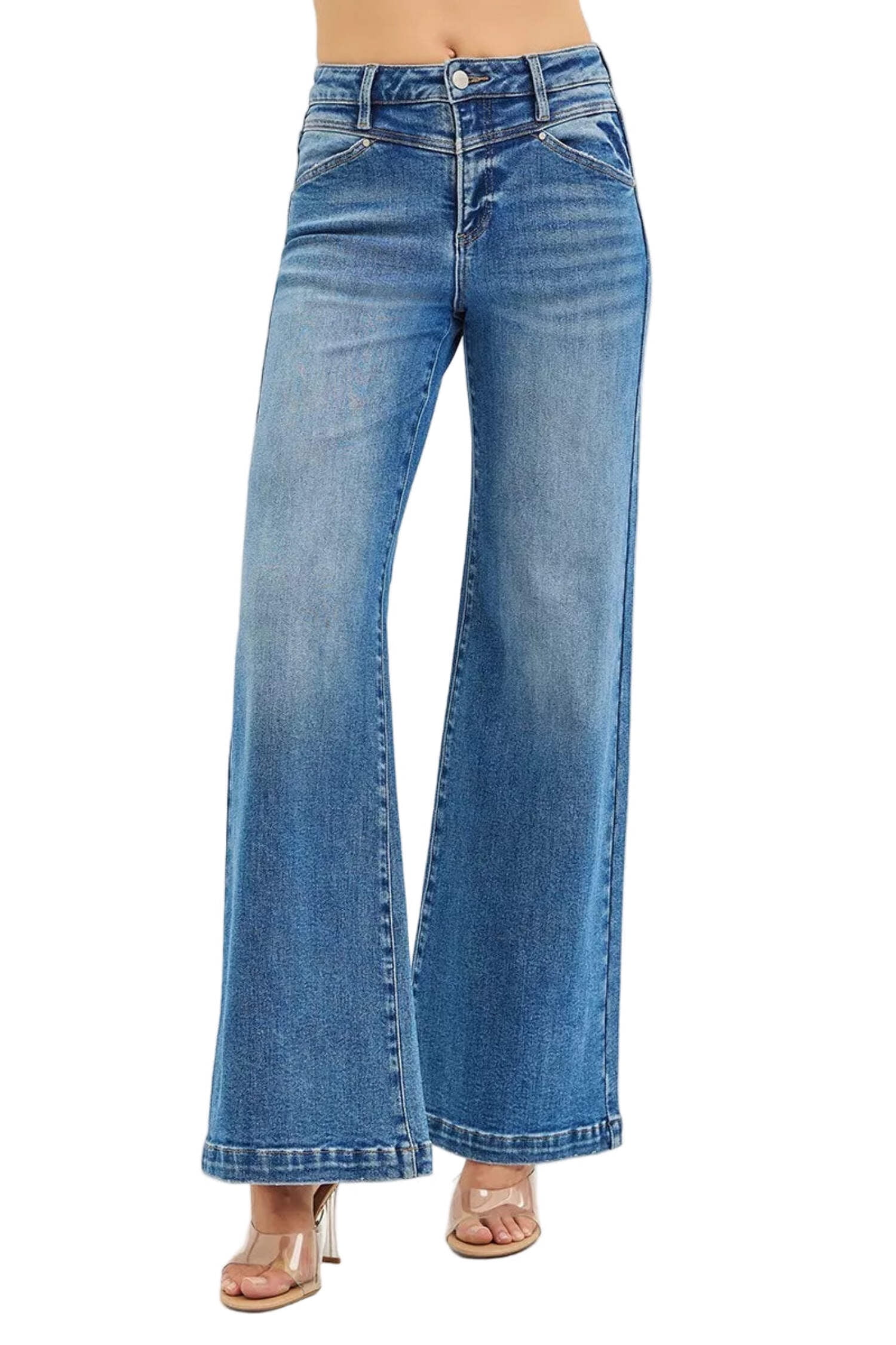 RISEN High Rise Wide Leg Jenas with Front Yoke and Heart Back Pocket ...