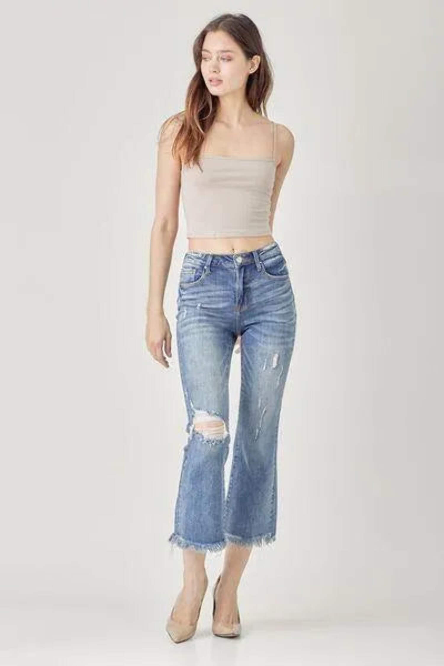 RISEN High Waist Distressed Cropped Bootcut Jeans - Walmart.com