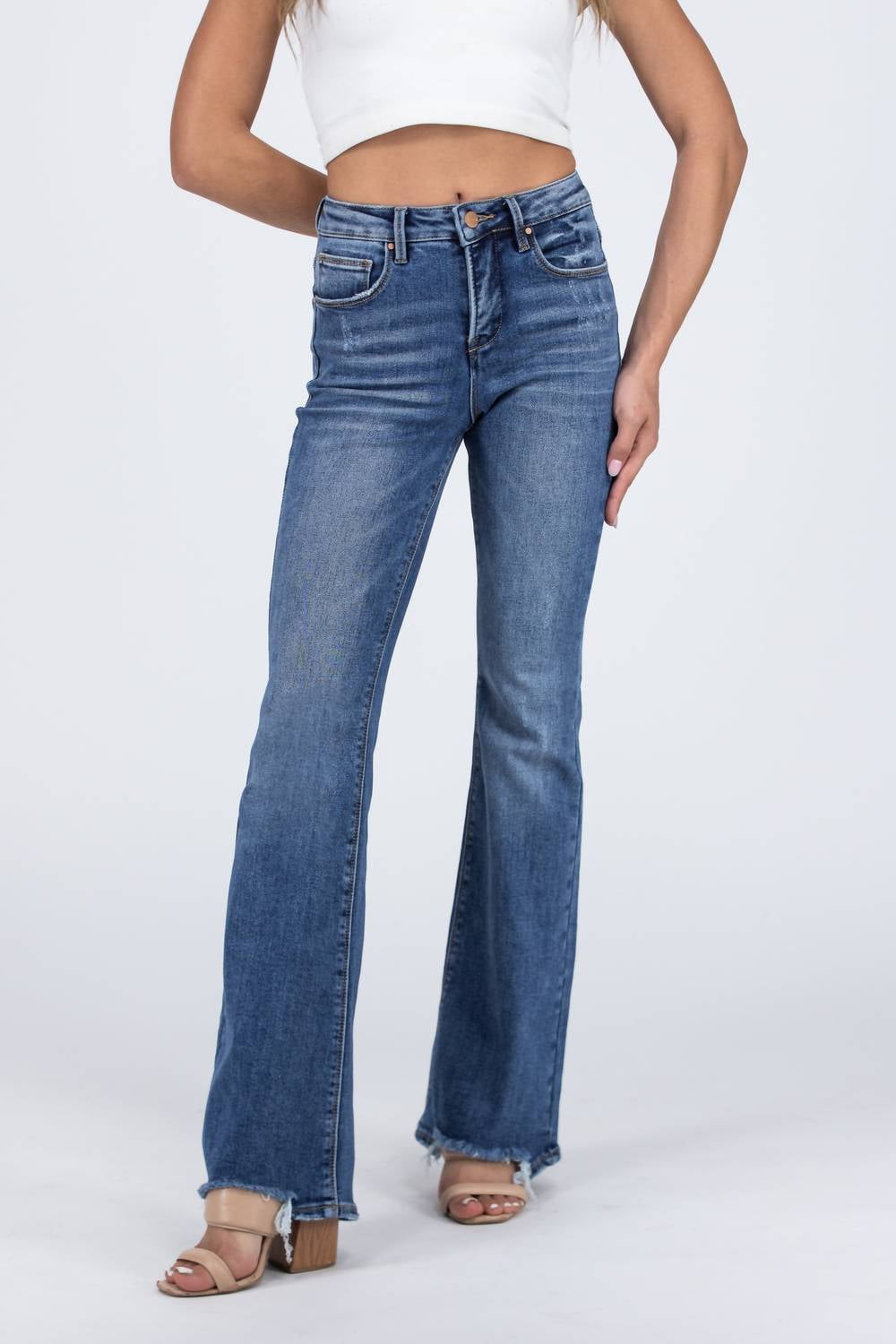 Risen Must Have You High-Rise Tummy Control Flare Denim Jeans - Walmart.com
