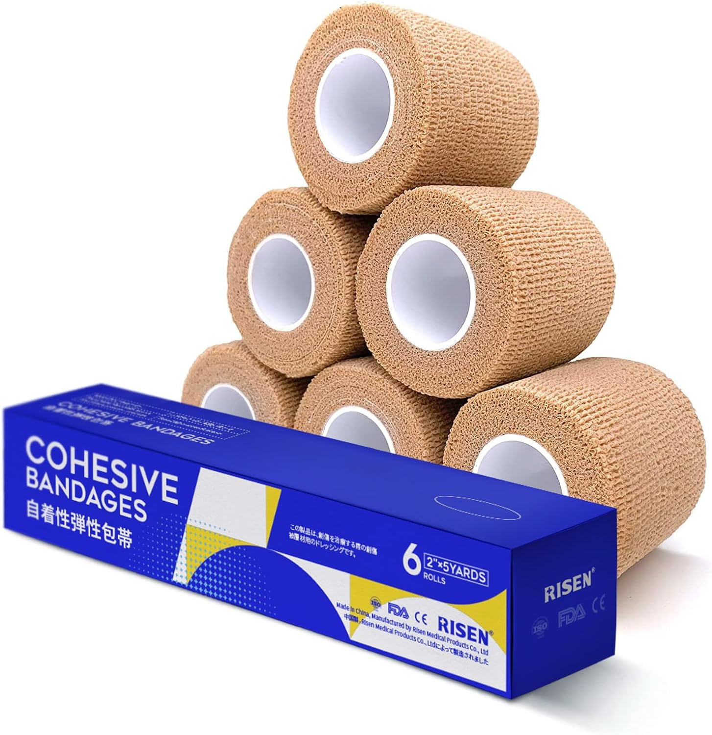 "RISEN Non-Woven Self Adherent Bandages, 6Packs, 2"" x 5 Yards, Sports ...