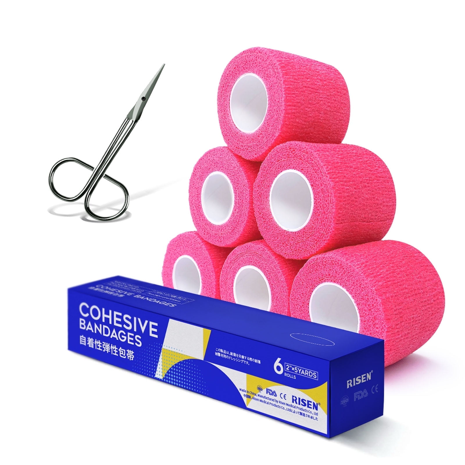 RISEN Self Adherent Cohesive Bandages Wrap - 6Packs, 2" x 5 Yards, Non ...