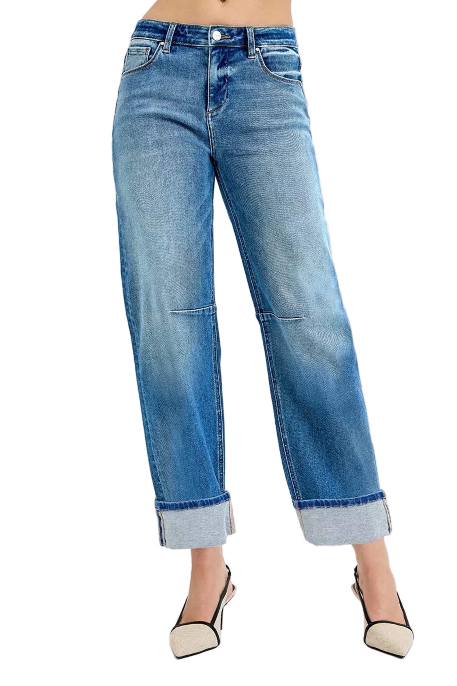 RISEN Slouchy Crop Barrel Cuffed Jeans - Walmart.com