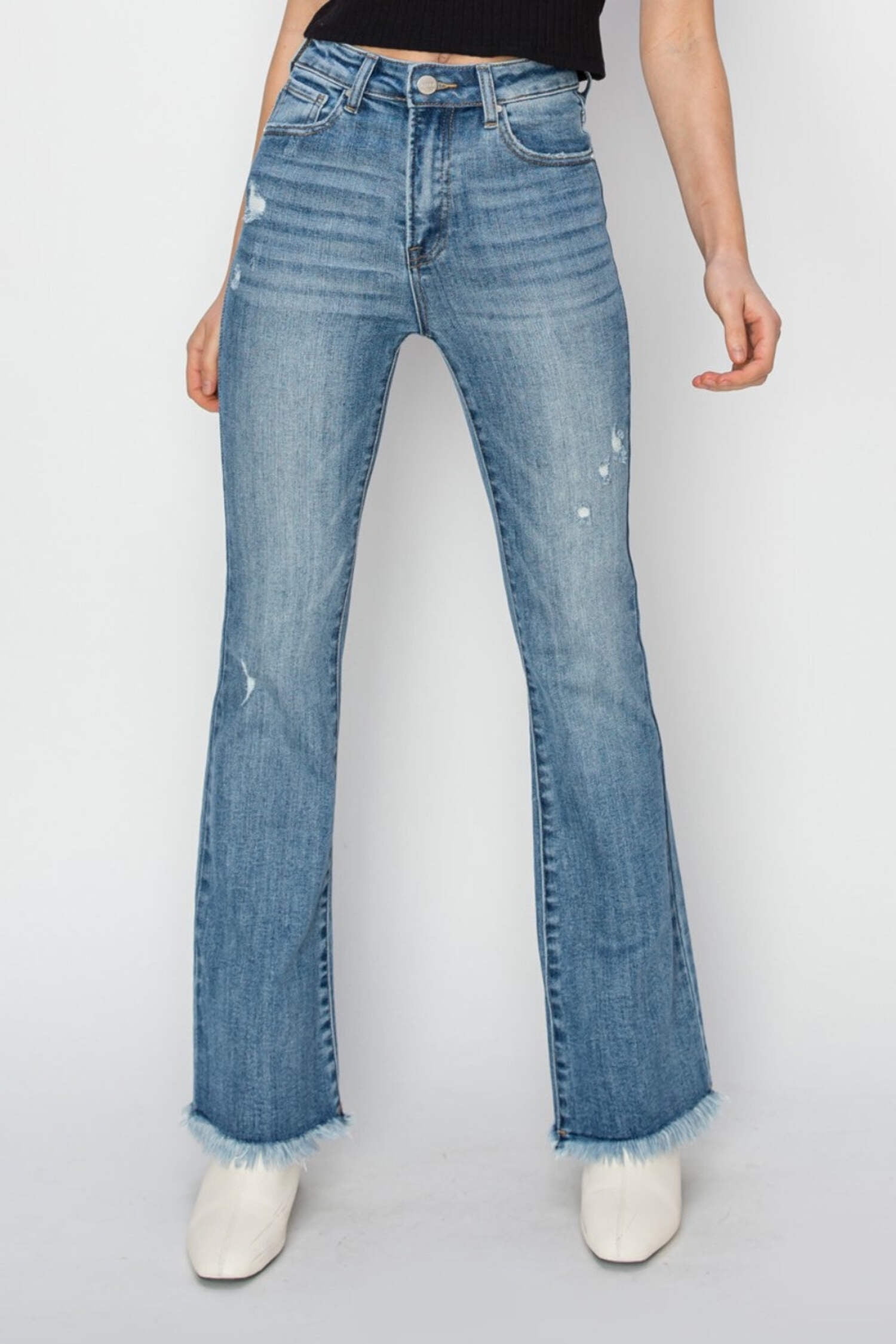 RISEN Women's High Rise Frayed Hem Bootcut Jeans - Walmart.com