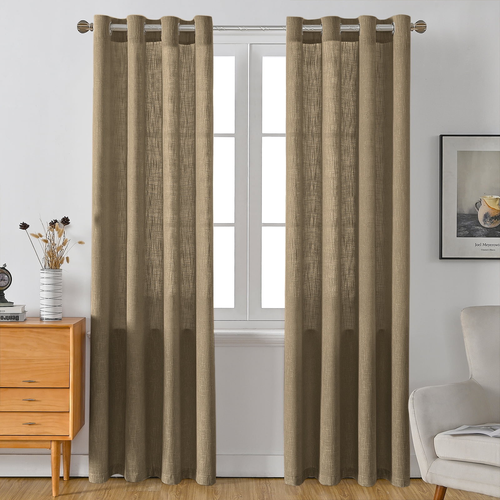 RISSIEN Burlap Linen Farmhouse Curtains 72 inch Length 2 Panels for ...