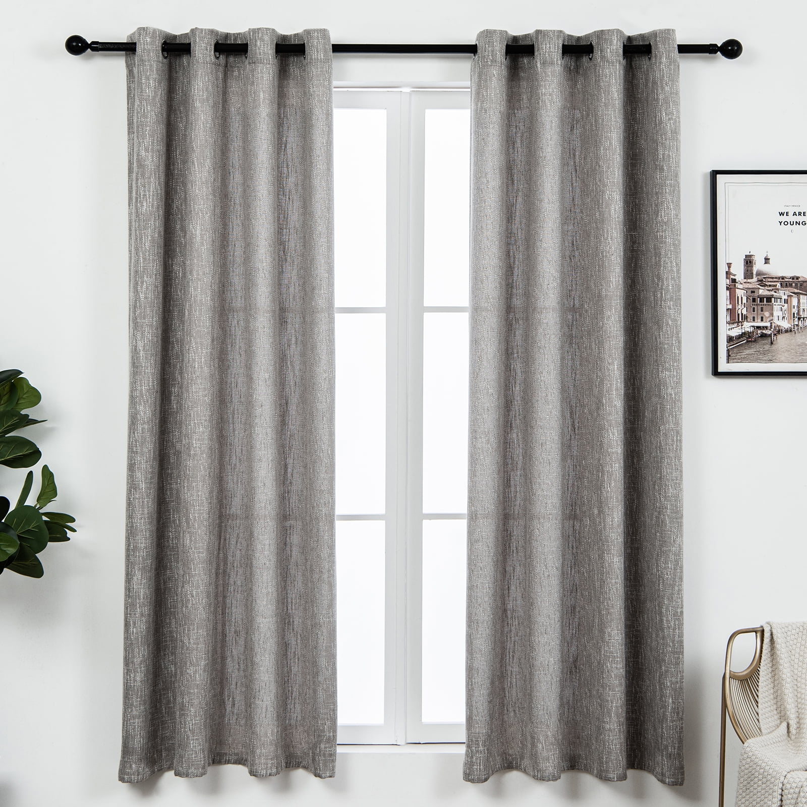 RISSIEN Burlap Linen Farmhouse Curtains 84 inch Length 2 Panels for ...