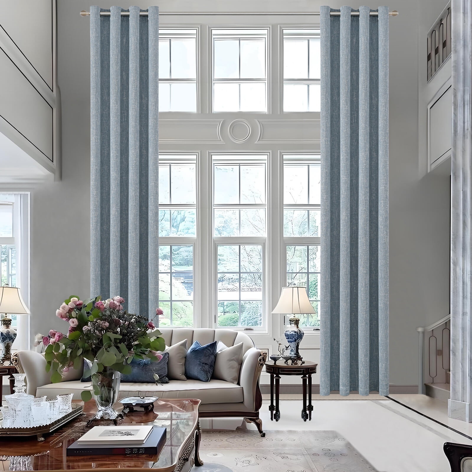 RISSIEN Extra Long Burlap Linen Farmhouse Curtains 168 inch Length 2 ...