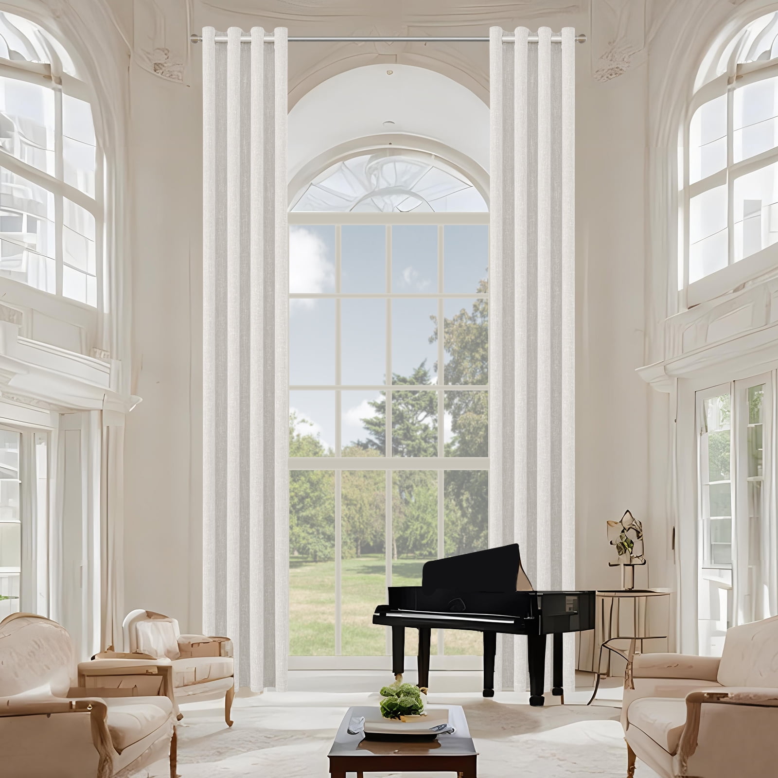 RISSIEN Extra Long Burlap Linen Farmhouse Curtains 192 inch Length 2 ...