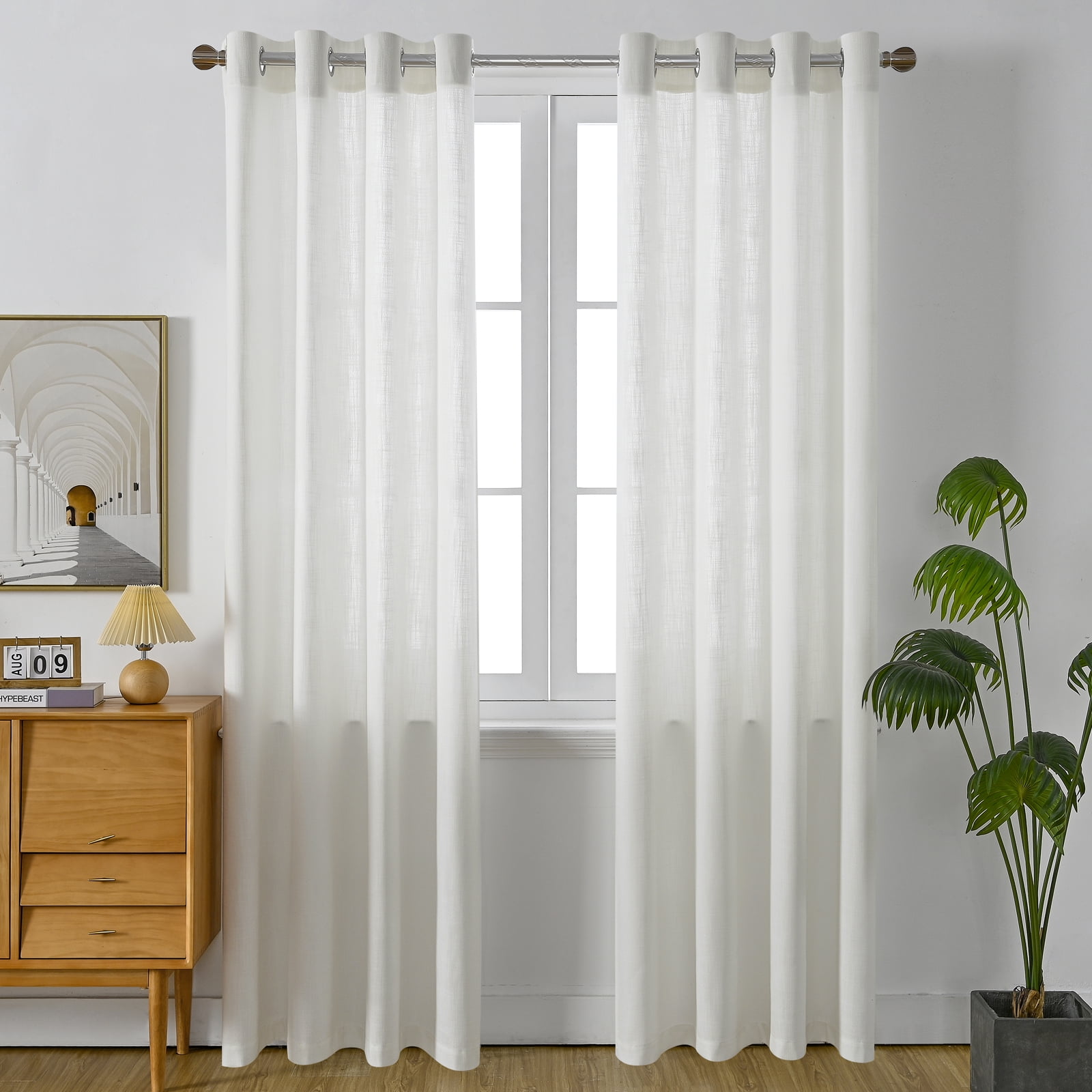 RISSIEN Linen Curtains 84 inch Length 2 Panels for Living Room 7ft Flax ...
