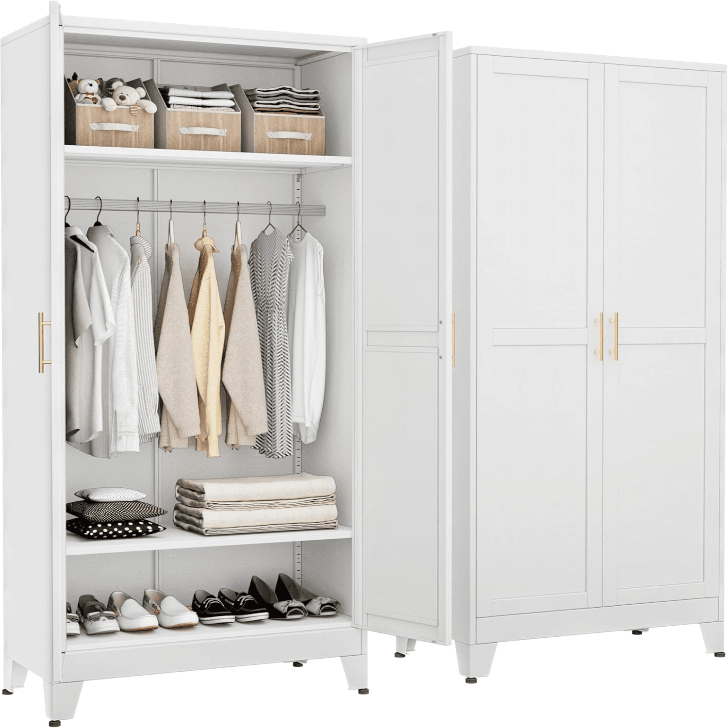 RISTER Metal Armoire Wardrobe Closet with Hanging Rod Clothing Storage ...