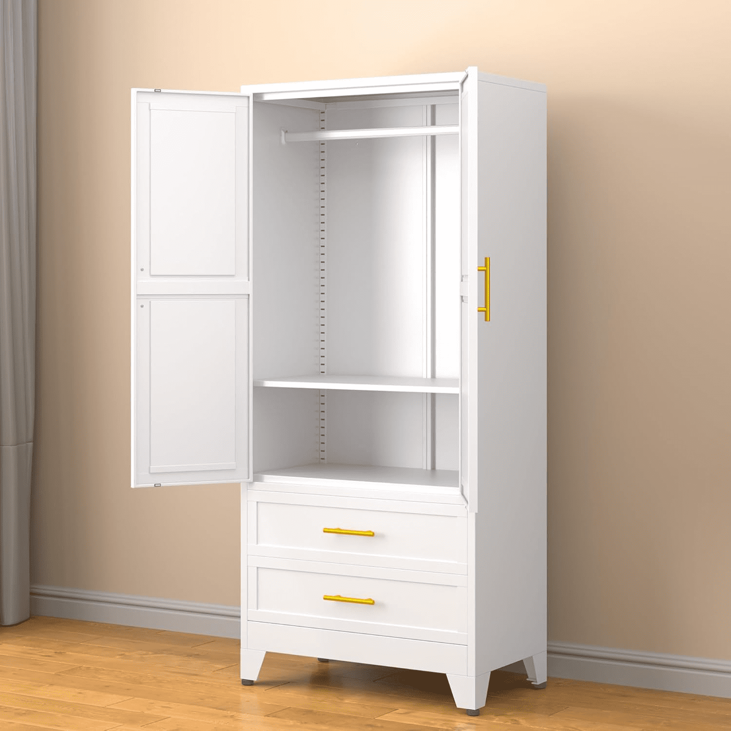 RISTER Metal Armoire Wardrobe Closet with Hanging Rod Clothing Storage ...