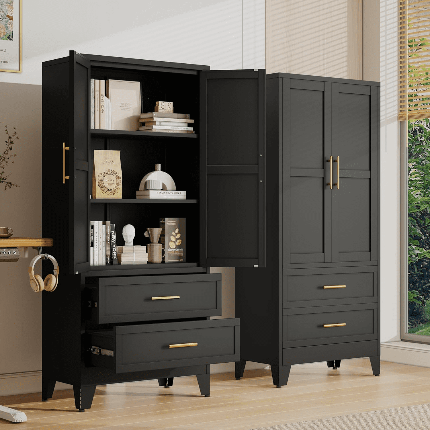 RISTER Metal Armoire Wardrobe Closet with Hanging Rod Clothing Storage ...