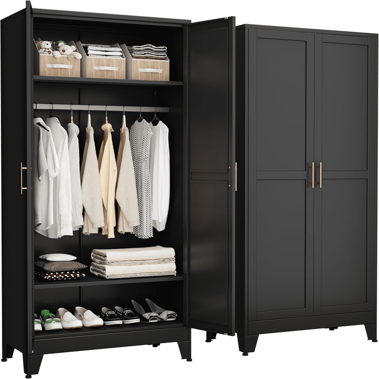 RISTER Metal Armoire Wardrobe Closet with Hanging Rod Clothing Storage ...