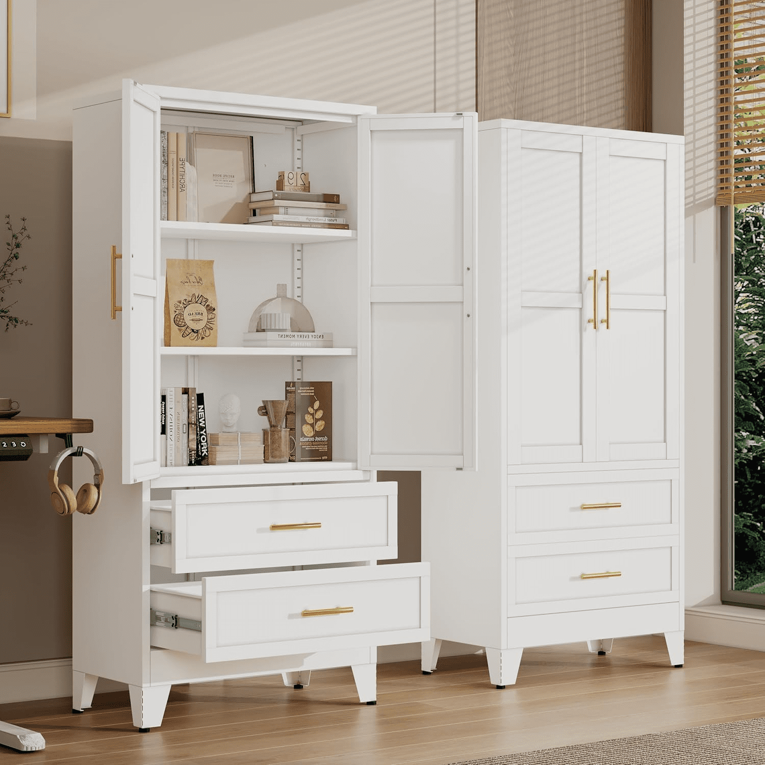 RISTER Metal Armoire Wardrobe Closet with Hanging Rod Clothing Storage ...